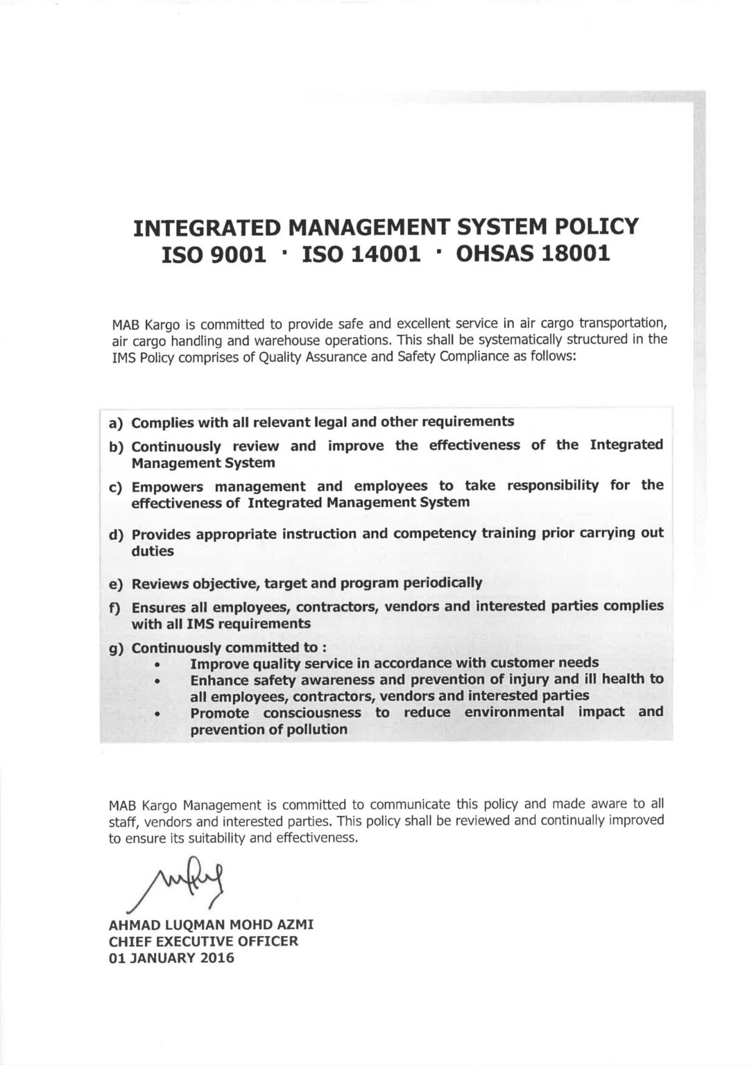 Integrated Management System - MASkargo